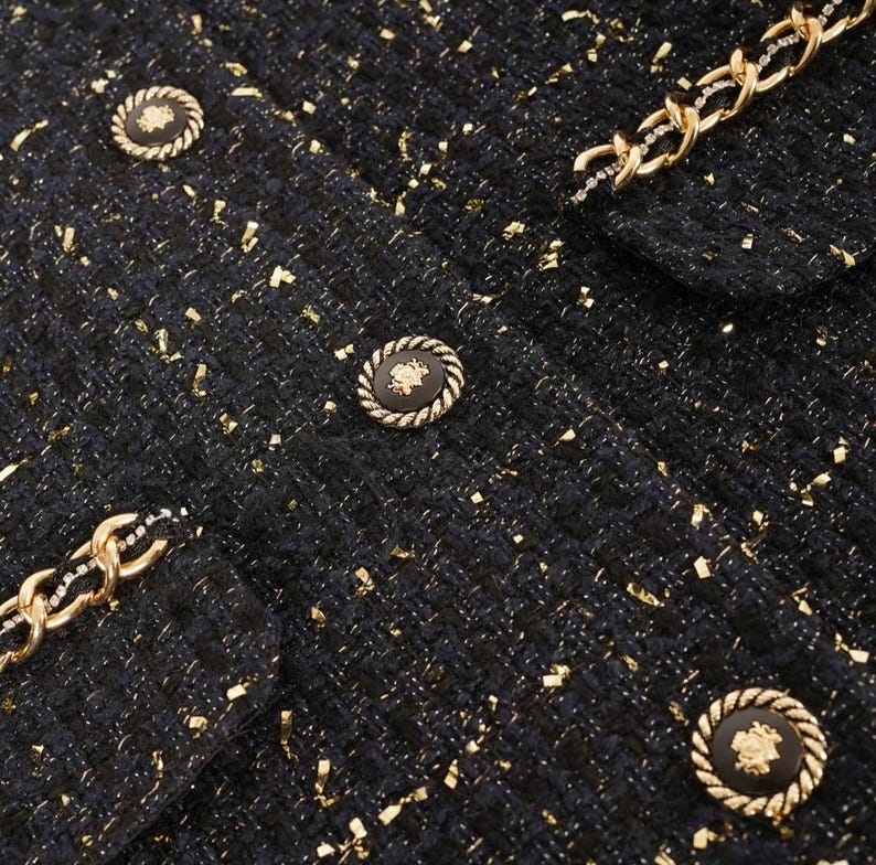 Handmade Tweed Boucle French Plaid Jacket With Gold Chain - Etsy