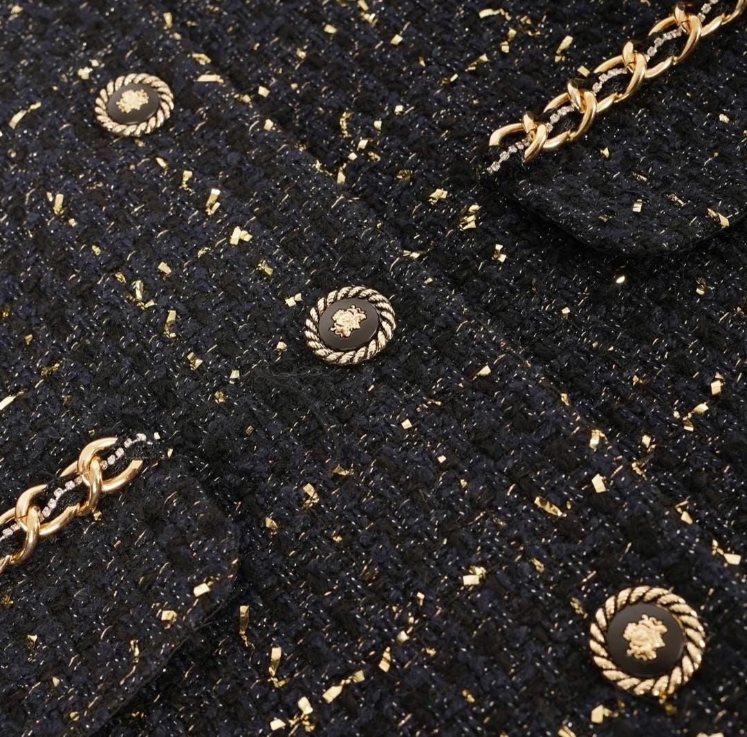 Handmade Tweed Boucle French Plaid Jacket With Gold Chain - Etsy