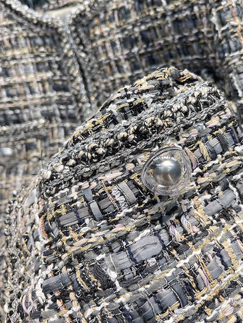 Handmade Tweed Boucle Multi Grey Jacket With Resin Button Silver Trim ...