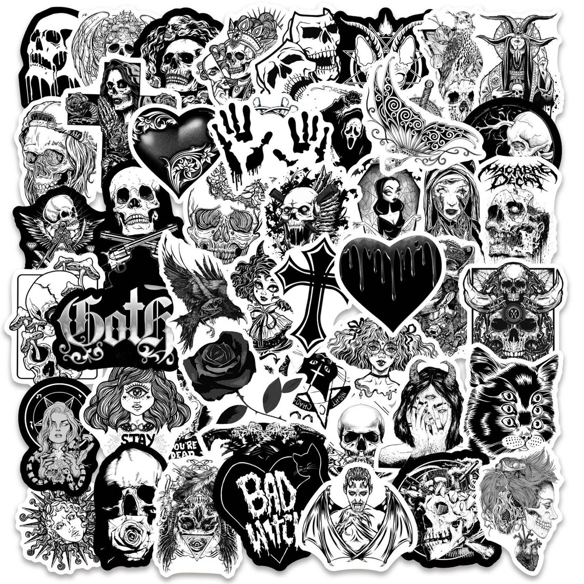 50pcs Black and White Sticker Pack for Macbook, Laptop, Notebook ...