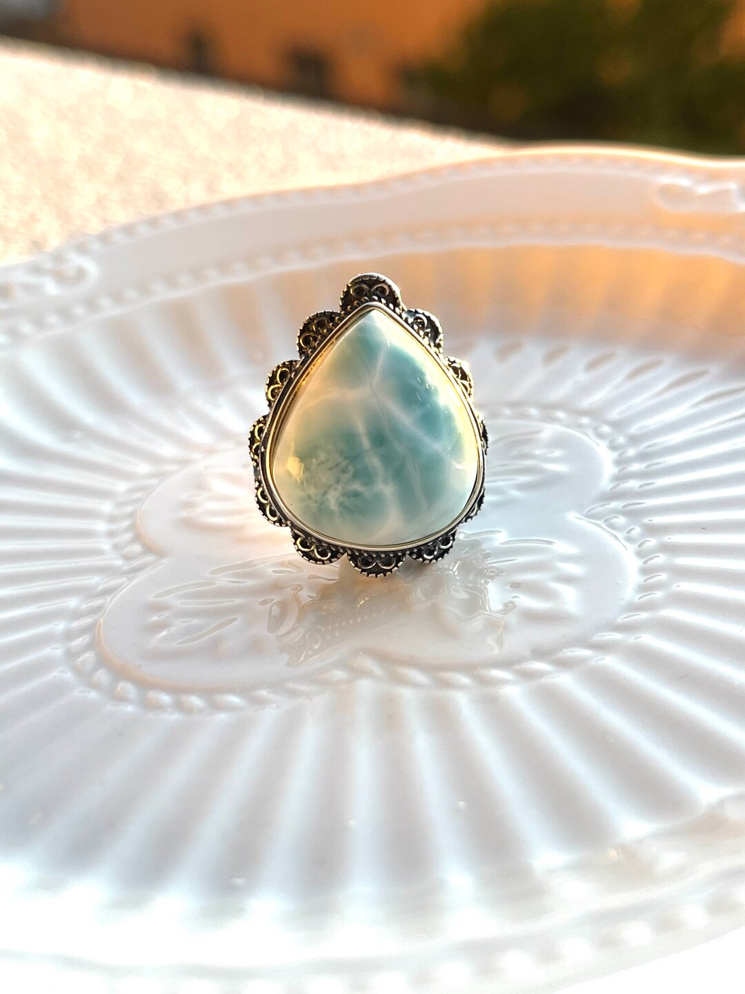 Larimar Ring/vintage Ring, Dolphin Stone Ring, Sterling Silver Stamped ...