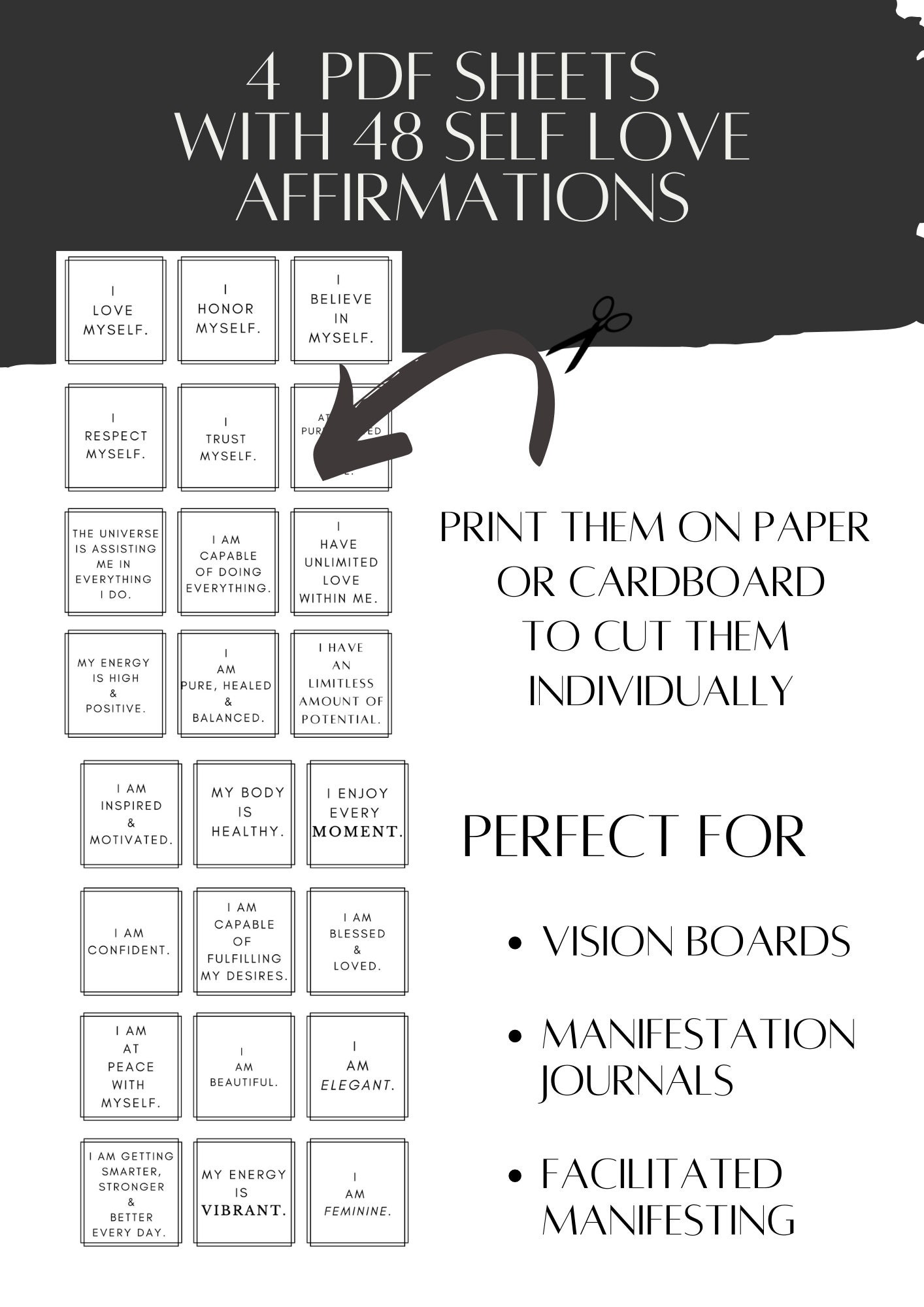 Self Love Affirmation Cards Printable, Vision Board Kit, Manifest Cards ...