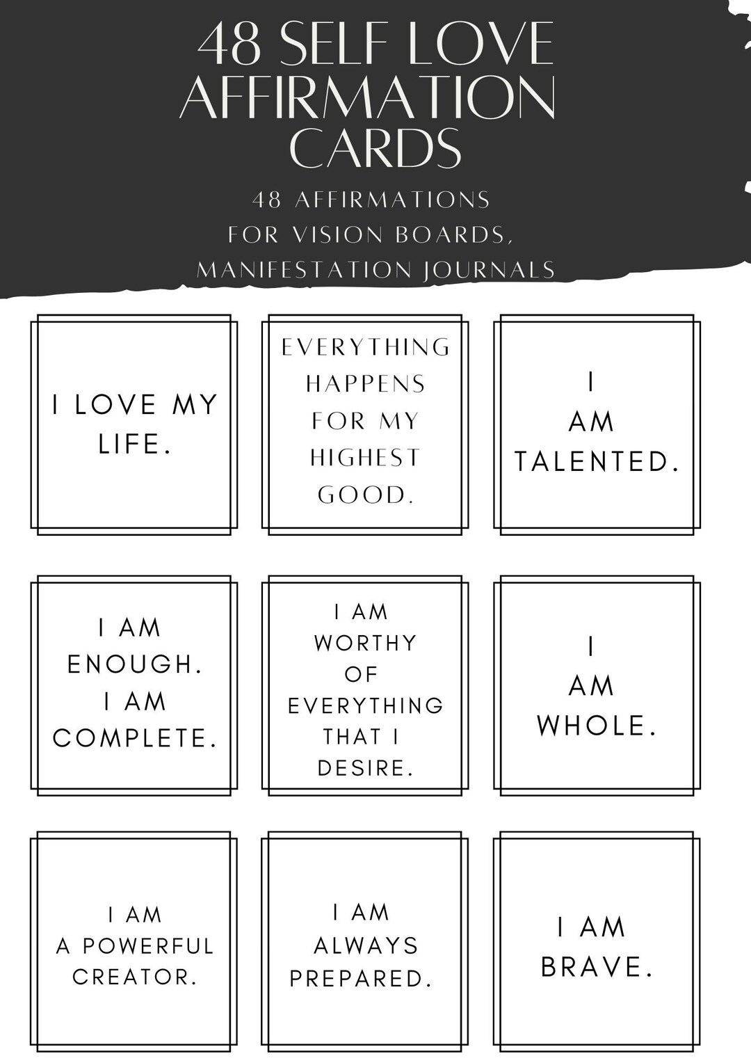 Self Love Affirmation Cards Printable Vision Board Kit Manifest Cards