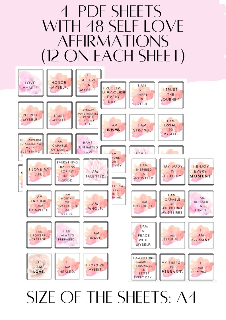 Self Love Affirmation Cards Printable, Pink Mindfulness Cards, Manifest ...