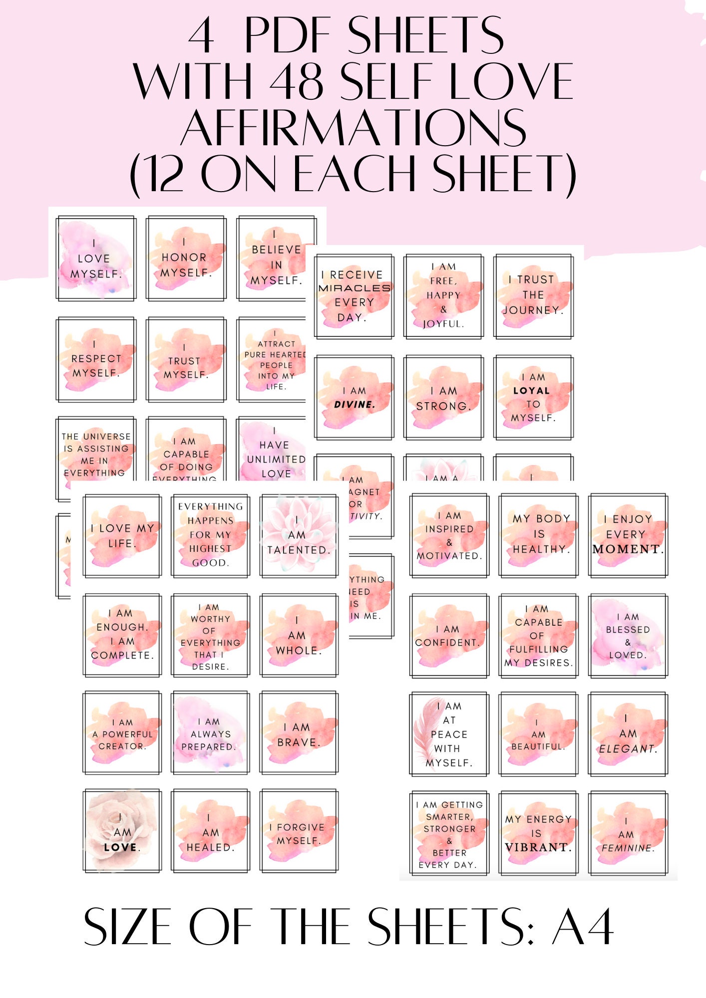 Self Love Affirmation Cards Printable, Pink Mindfulness Cards, Manifest ...