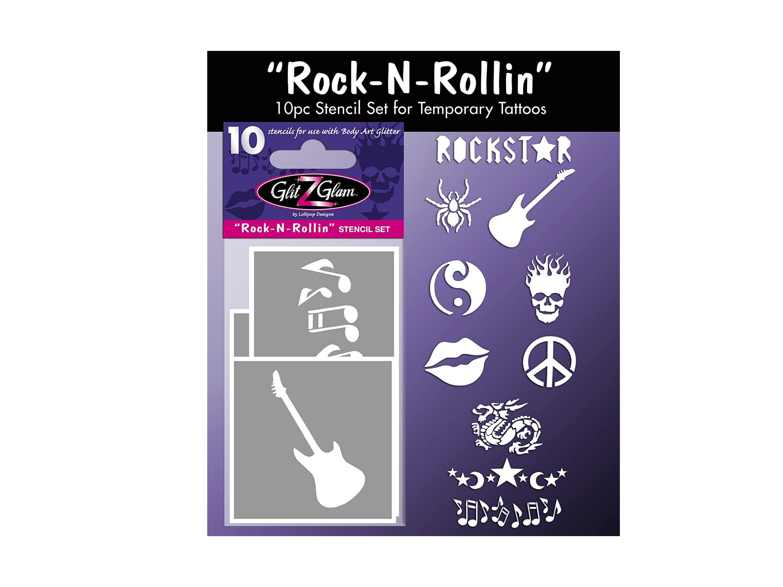 Tattoo Stencil Set for Glitter Tattoos: Rock N Rollin Temporary Tattoos ...