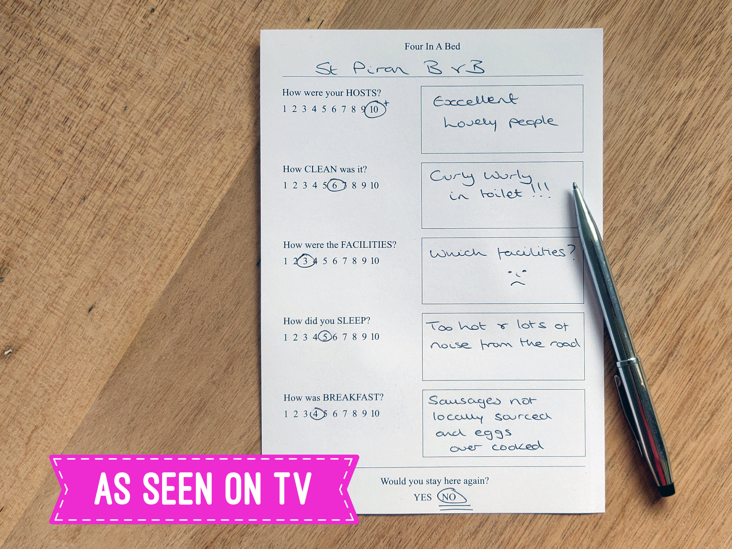 Four in A Bed Feedback Form Notepad - Etsy UK