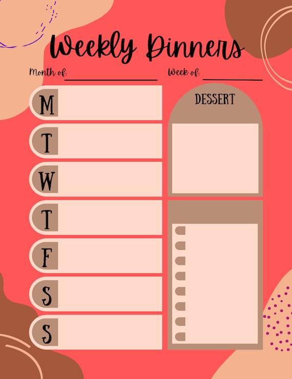 Weekly Dinners Planner | Etsy