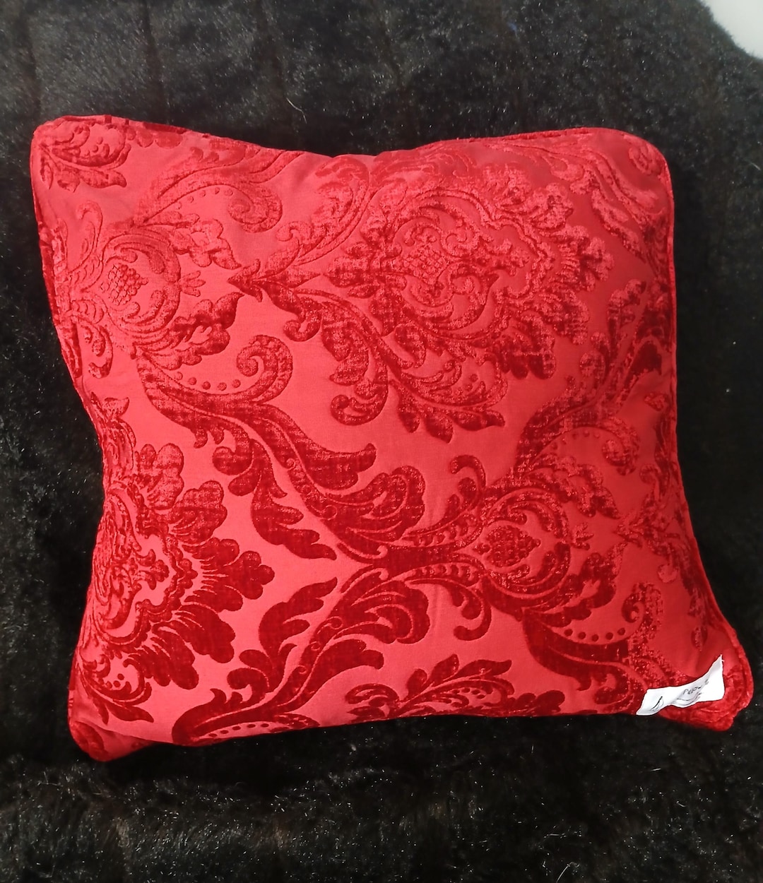 Pillow Handcrafted Deep Red Damask Accent With Cording - Etsy
