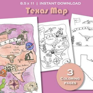 Texas Coloring Page Printable, State Map Packet, Travel Poster Print ...