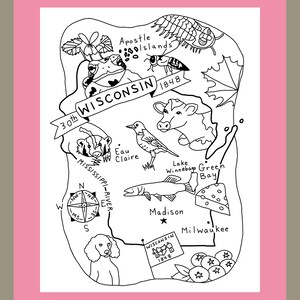 Wisconsin Coloring Page: State Map Activity, Symbols, and USA Geography ...