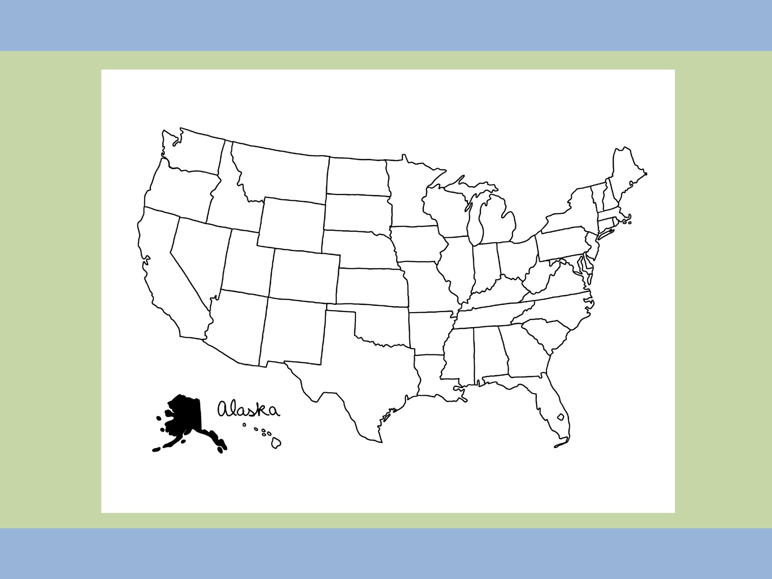 Alaska Coloring Page Printable, State Map Packet, Travel Poster Print ...