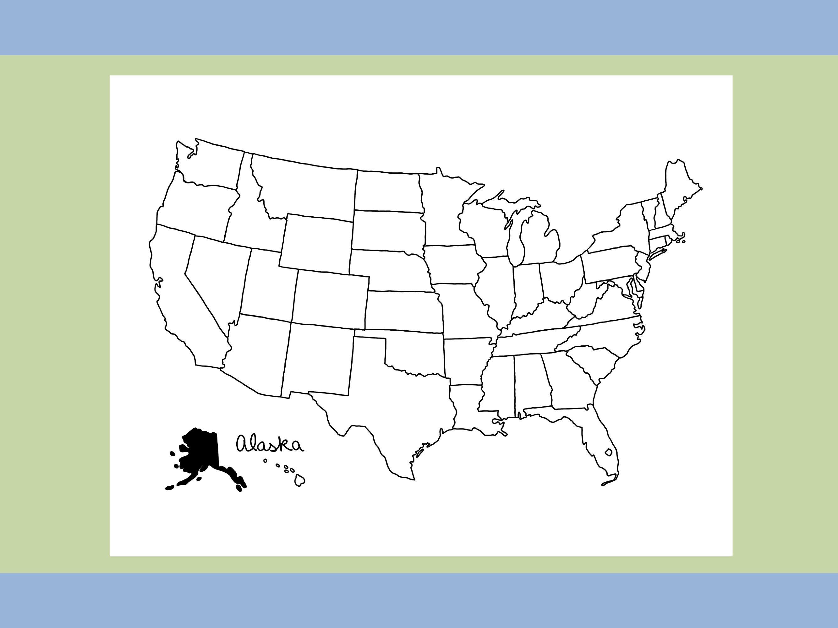 Alaska Coloring Page Printable, State Map Packet, Travel Poster Print ...