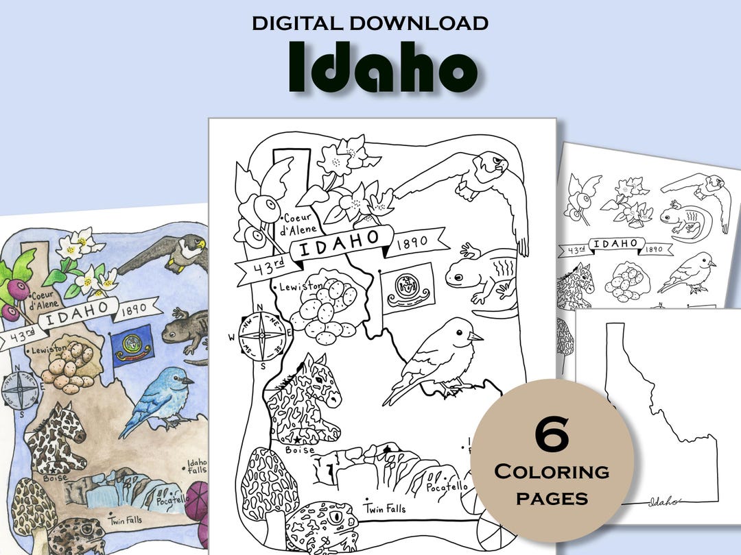 Idaho Coloring Page Printable, State Map Activity for Kids, USA ...