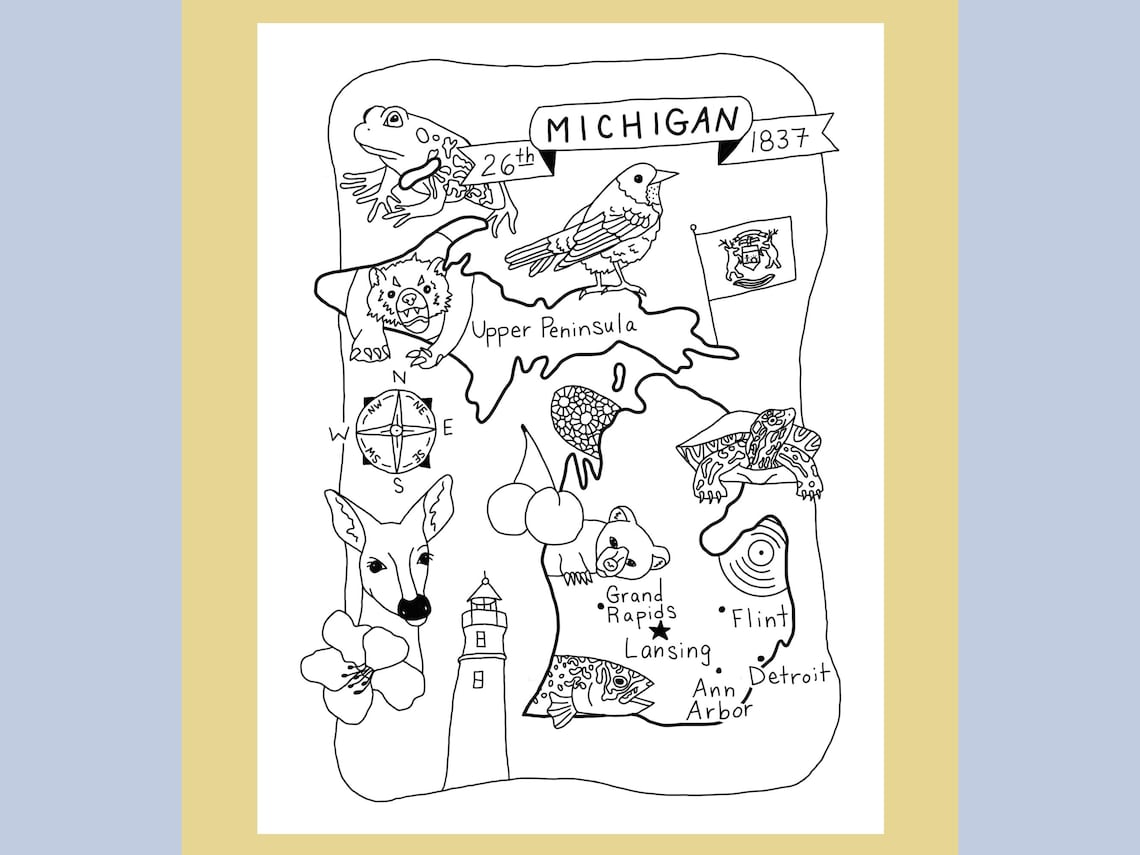 Michigan Coloring Page: State Map Activity, Symbols, and USA Geography ...