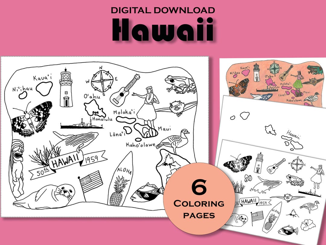 Hawaii Coloring Page: State Map Activity, Symbols, and USA Geography ...