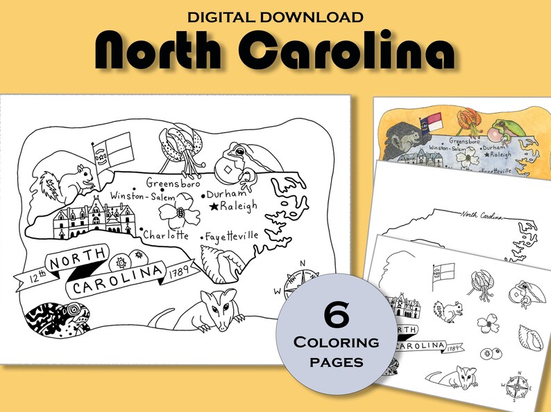 North Carolina Coloring Page Printable, State Map Activity for Kids ...