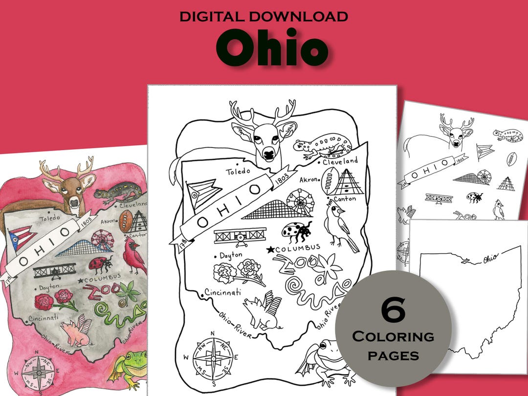 Ohio Coloring Page: State Map Activity, Symbols, and USA Geography ...