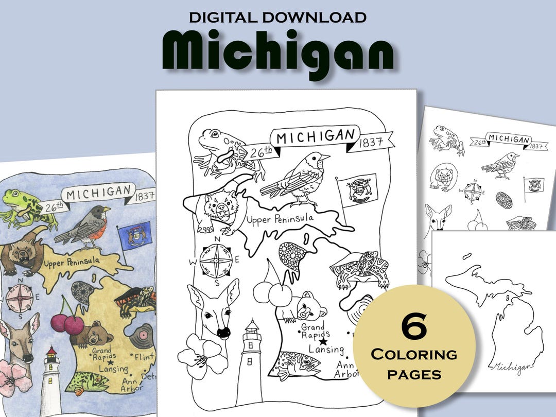 Michigan Coloring Page Printable, State Map Activity for Kids, USA ...
