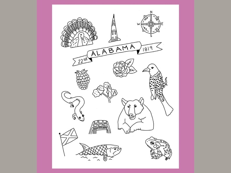 Alabama Coloring Page: State Map Activity, Symbols, and USA Geography ...