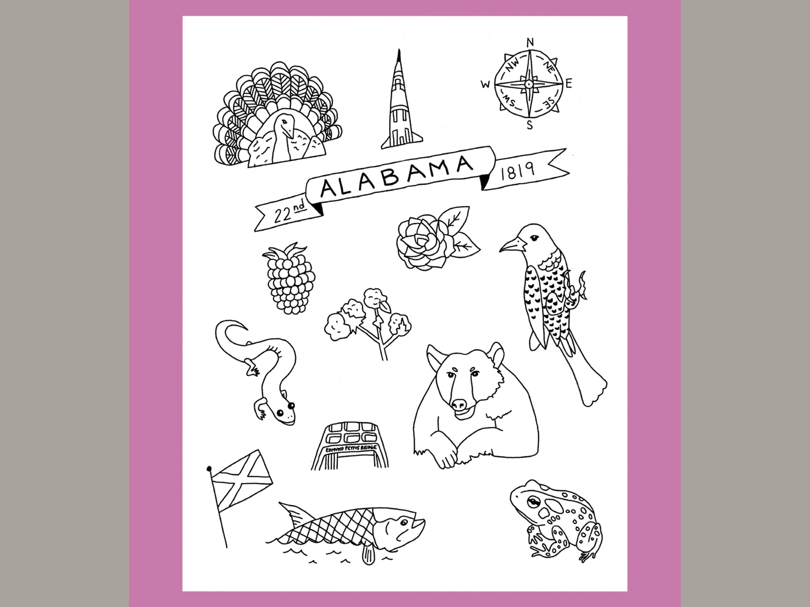 Alabama Coloring Page Alabama State Map Alabama Printable - Etsy