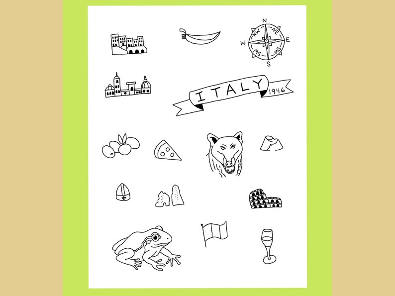 Italy Coloring Page Printable, Country Map Packet, Travel Poster Print ...