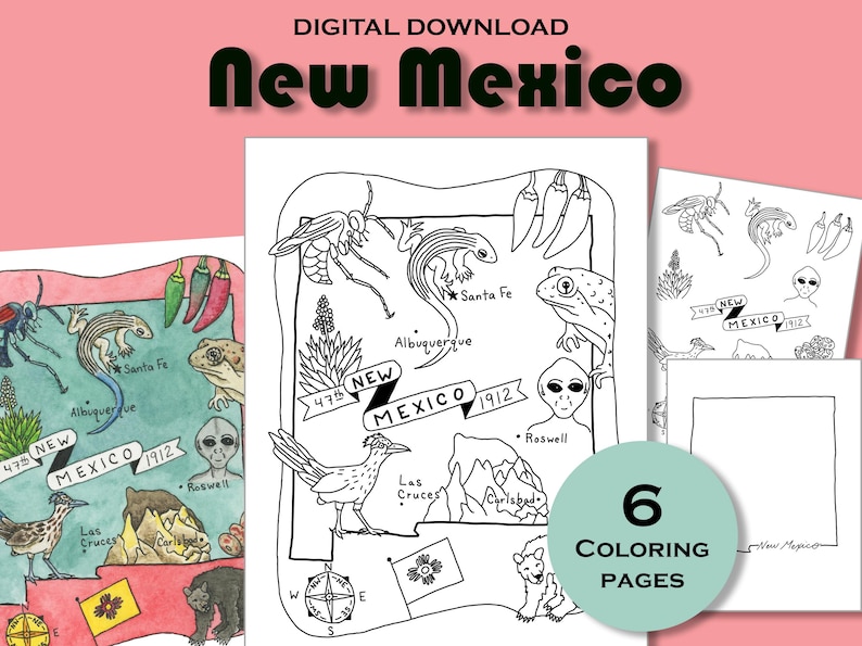 New Mexico Coloring Page: State Map Activity, Symbols, and USA ...