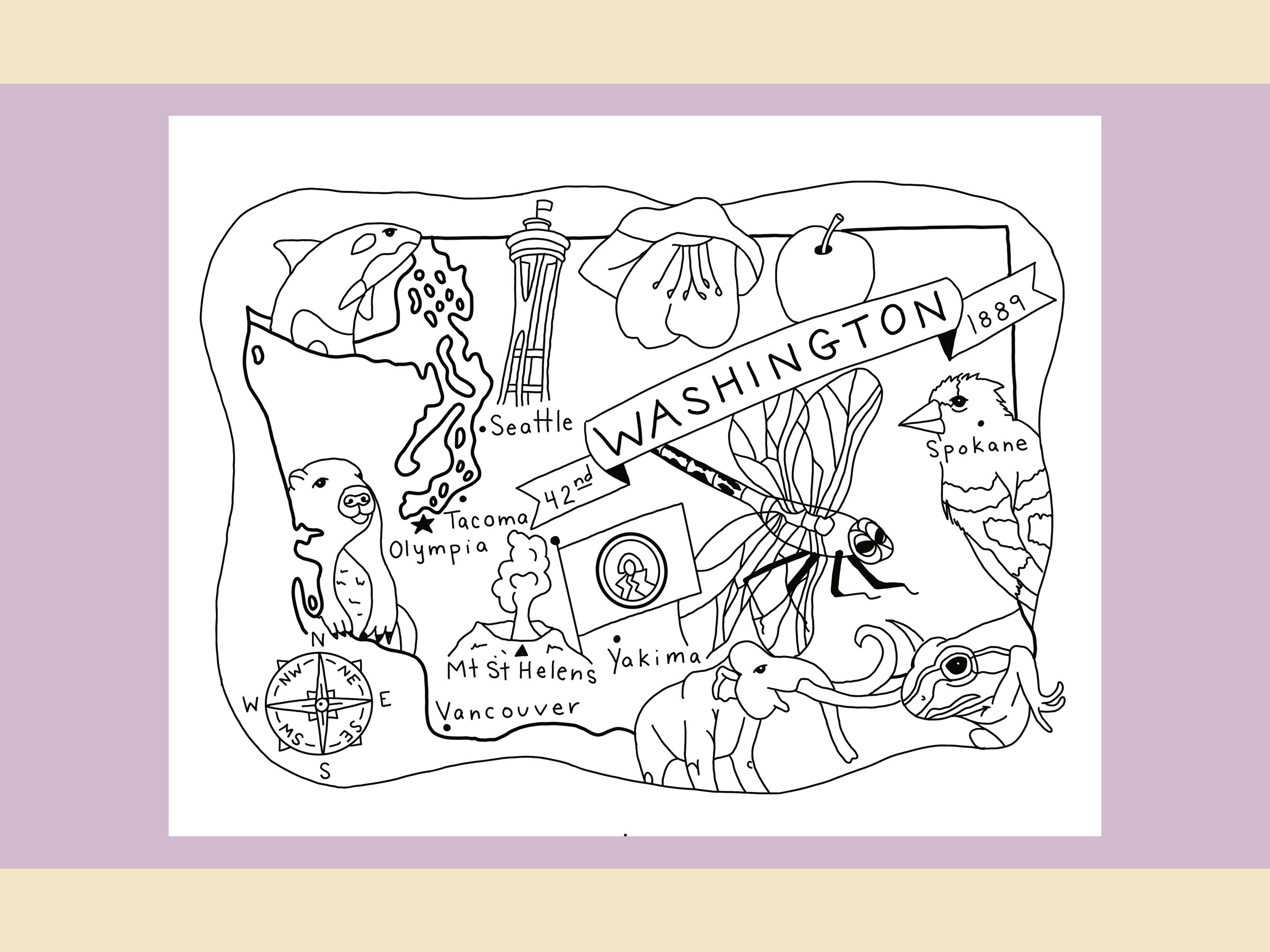 Washington Coloring Page Washington State Map Washington - Etsy