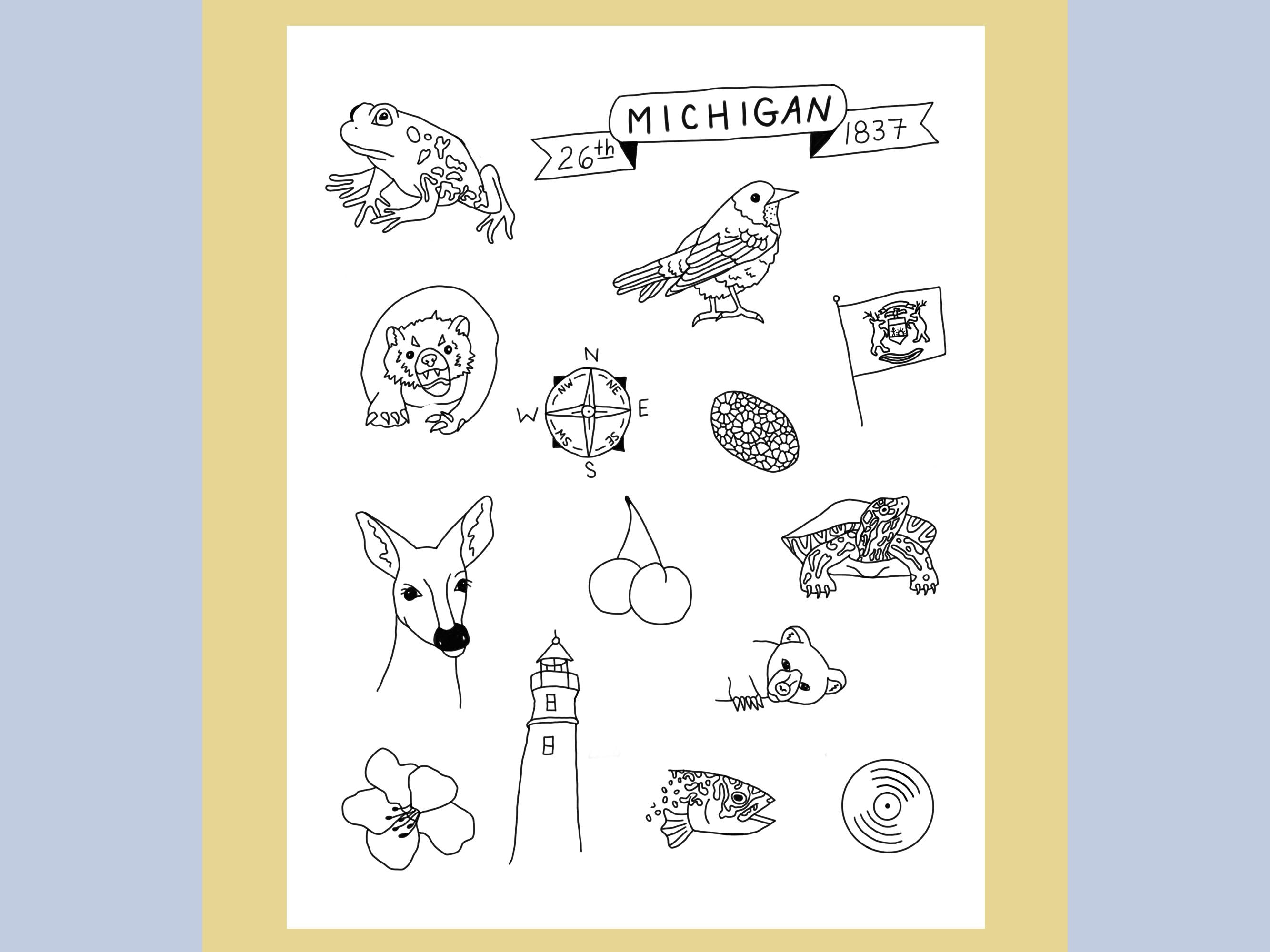 Michigan Coloring Page Printable, State Map Activity for Kids, USA ...