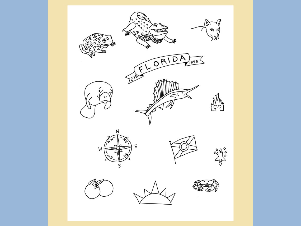 Florida Coloring Page: State Map Activity, Symbols, and USA Geography ...
