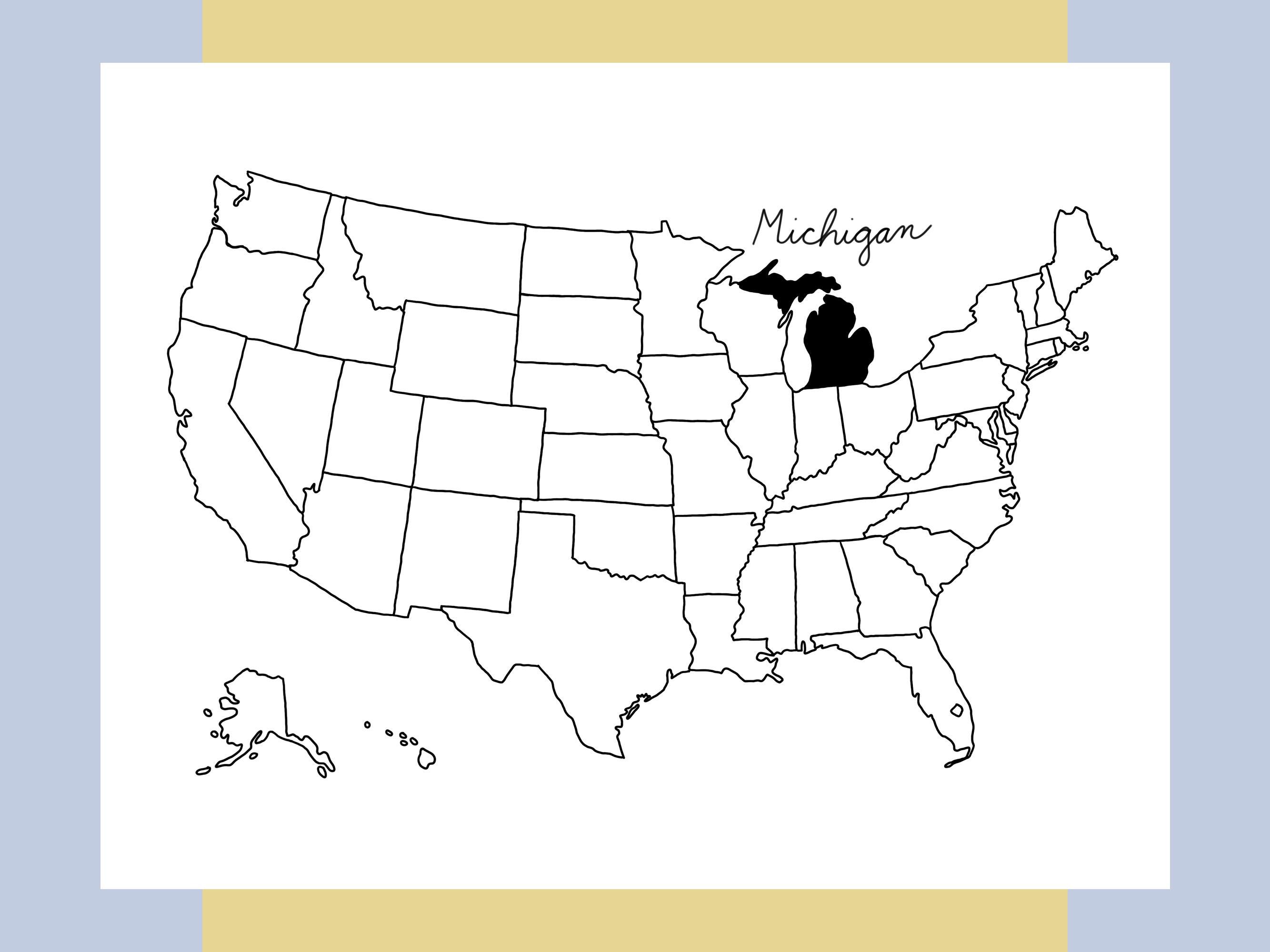 Michigan Coloring Page: State Map Activity, Symbols, and USA Geography ...