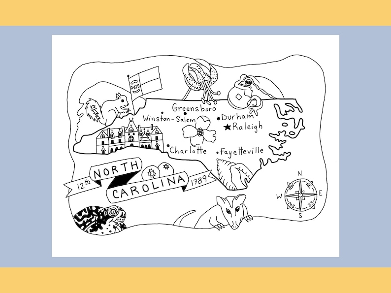 North Carolina Coloring Page Printable, State Map Worksheet, Travel ...