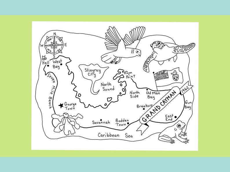 Grand Cayman Coloring Page: Map Activity, Symbols, and Caribbean ...