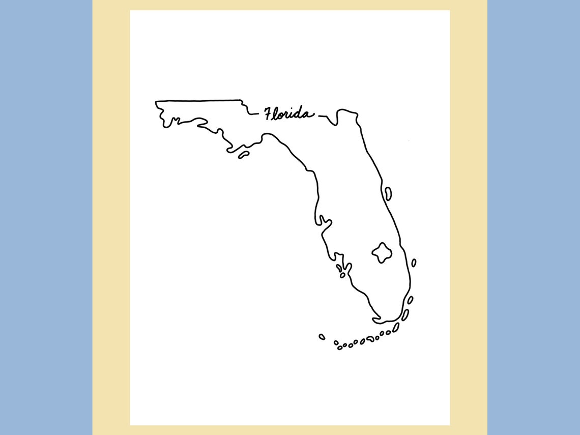 Florida Coloring Page Printable, State Map Worksheet, Travel Poster ...