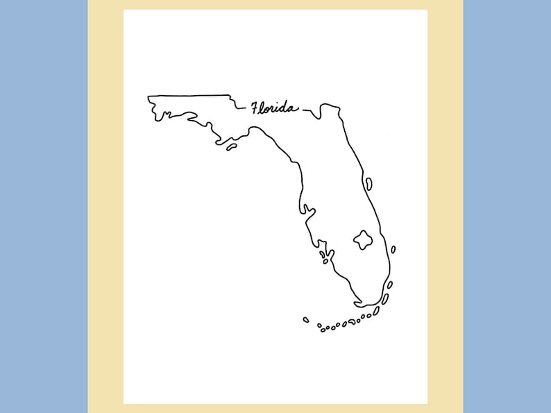 Florida Coloring Page Printable, State Map Worksheet, Travel Poster ...