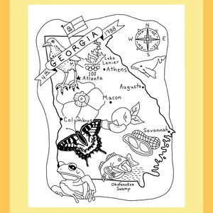 Georgia Coloring Page Printable, State Map Packet, Travel Poster Print ...