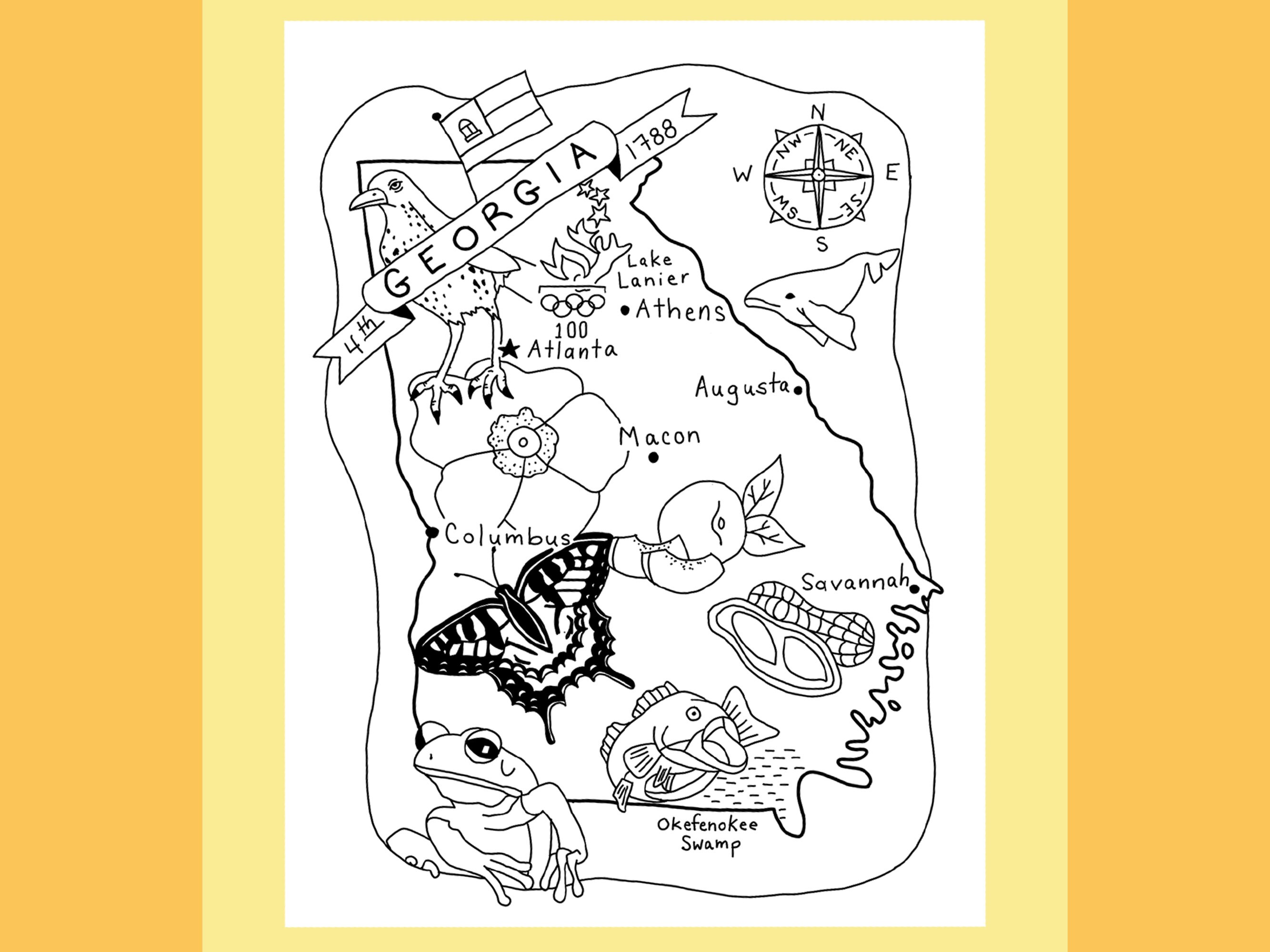 Georgia Coloring Page Printable, State Map Packet, Travel Poster Print ...
