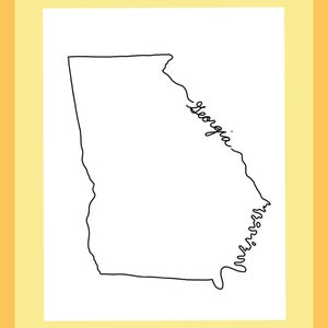 Georgia Coloring Page Printable, State Map Packet, Travel Poster Print ...