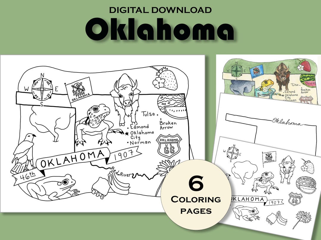 Oklahoma Coloring Page: State Map Activity, Symbols, and USA Geography ...