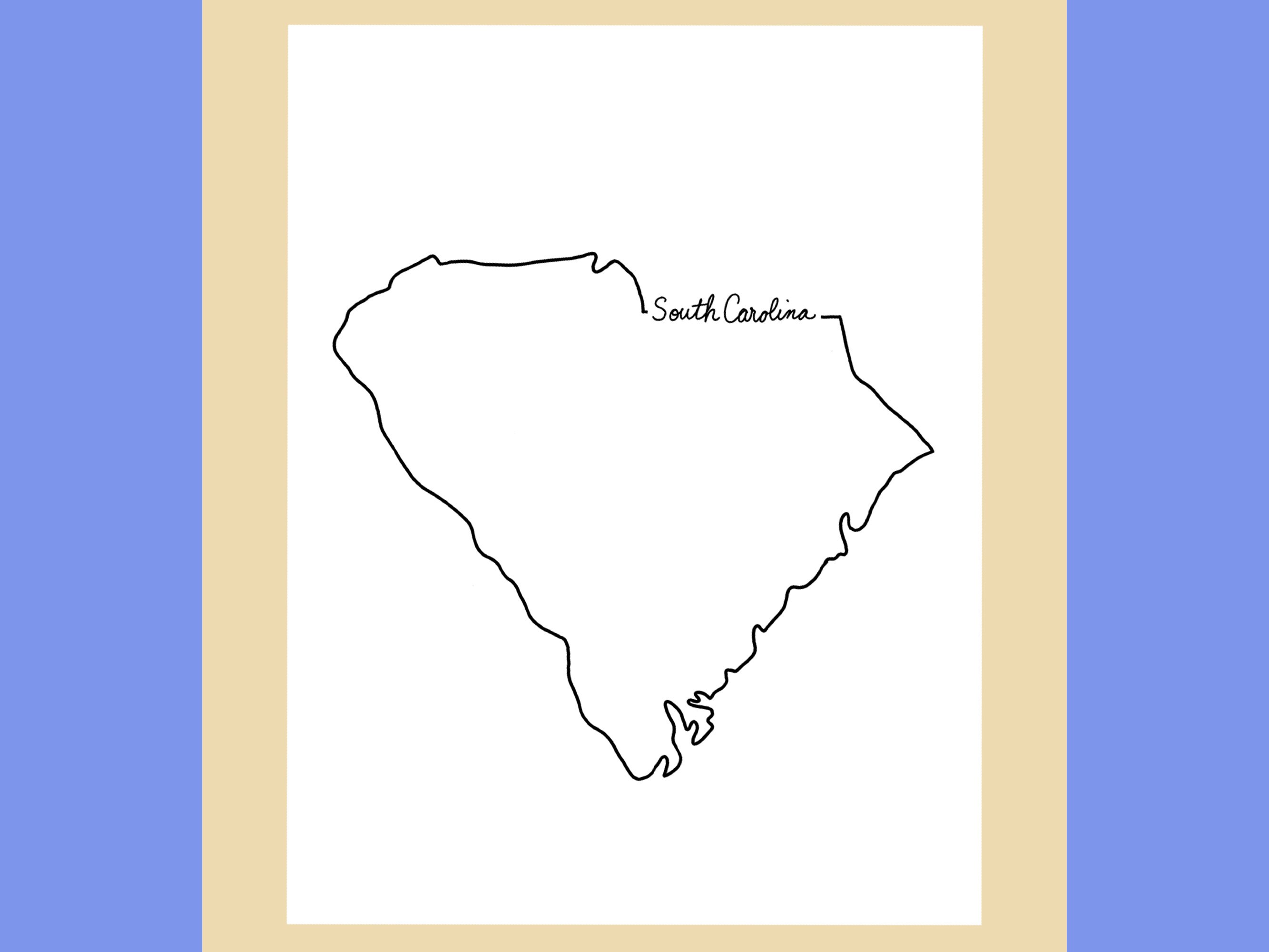 South Carolina Coloring Page Printable, State Map Packet, Travel Poster ...