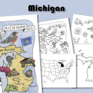 Great Lakes Coloring Page Printable, State Map Poster Print, Education ...