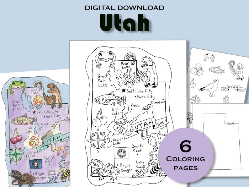 Utah Coloring Page: State Map Activity, Symbols, and USA Geography ...