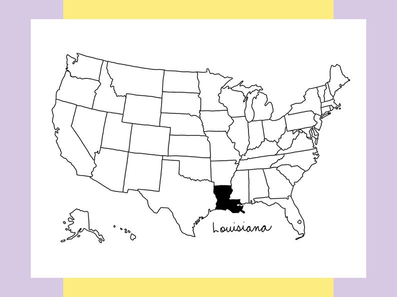 Louisiana Coloring Page Printable, State Map Worksheet, Travel Poster ...