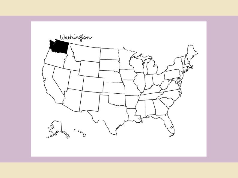 Washington Coloring Page Printable, State Map Activity for Kids, USA ...