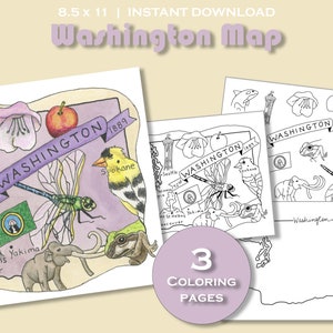 Washington Coloring Page Washington State Map Washington - Etsy