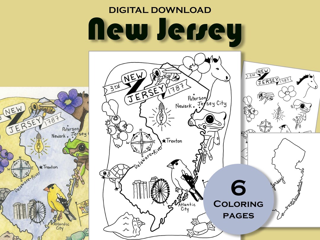 New Jersey Coloring Page Printable, State Map Activity for Kids, USA ...