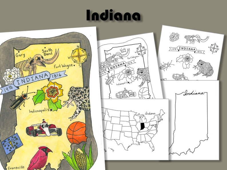 Great Lakes Coloring Page Printable, State Map Poster Print, Education ...