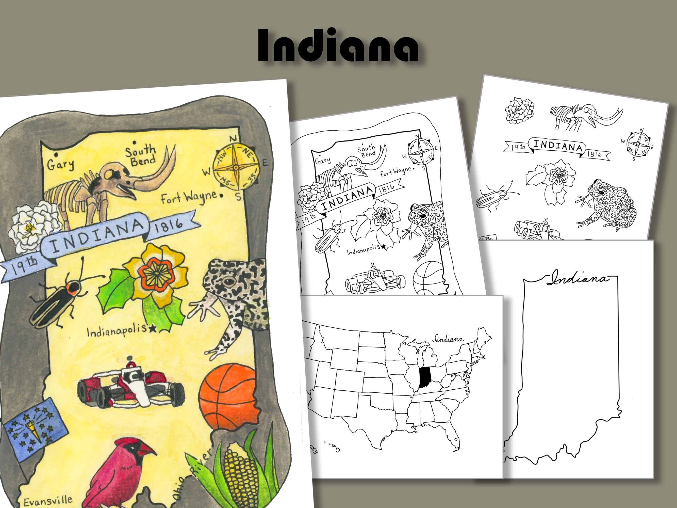 Great Lakes Coloring Page Printable, State Map Poster Print, Education ...