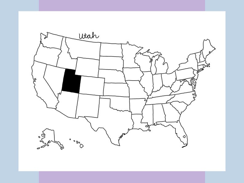 Utah Coloring Page Printable, State Map Activity for Kids, USA ...