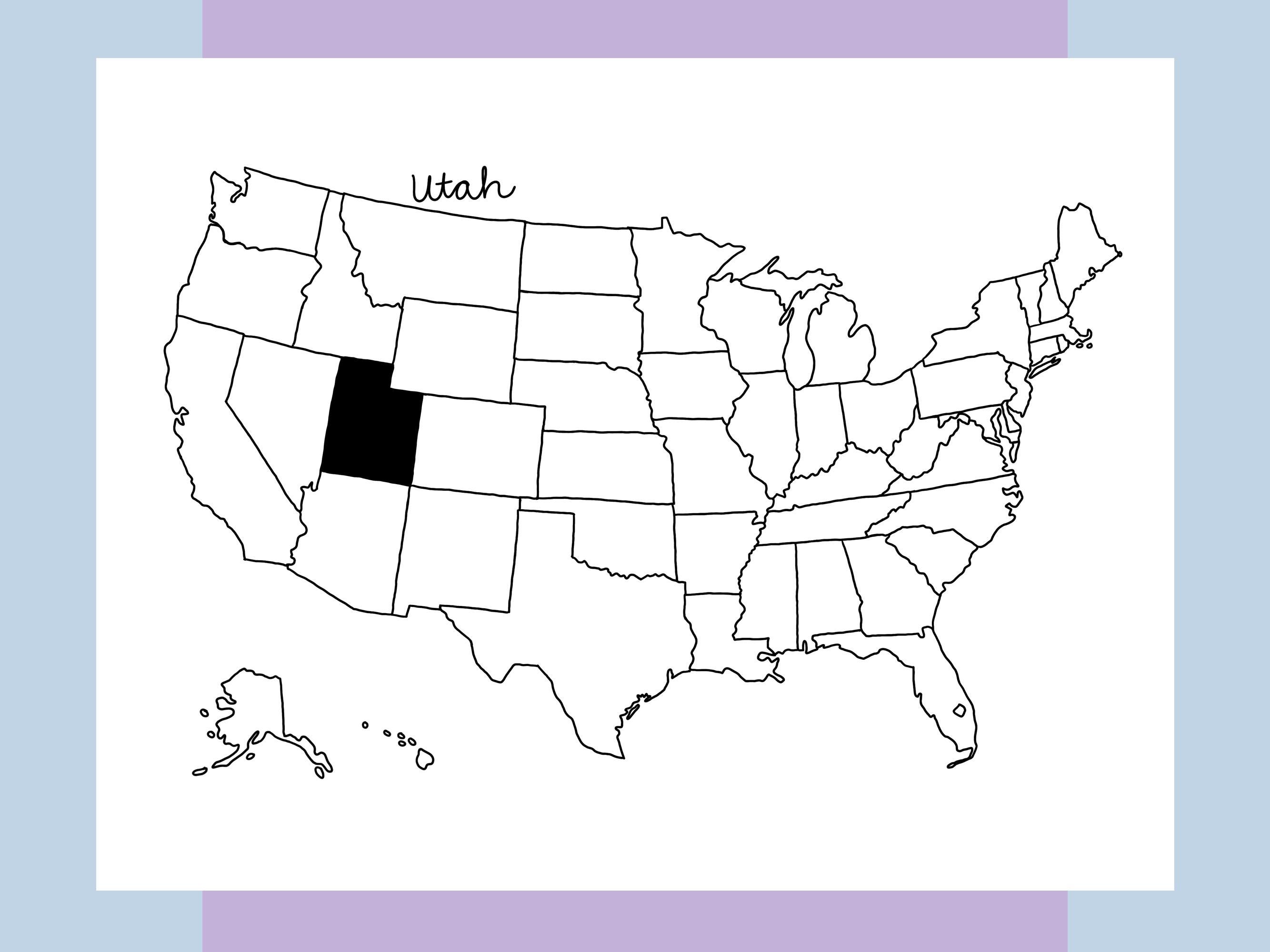 Utah Coloring Page: State Map Activity, Symbols, and USA Geography ...
